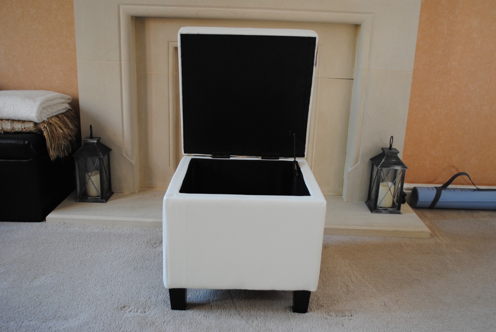 Cream Genuine Full Leather Storage Footstool Pouffe NEW | eBay UK