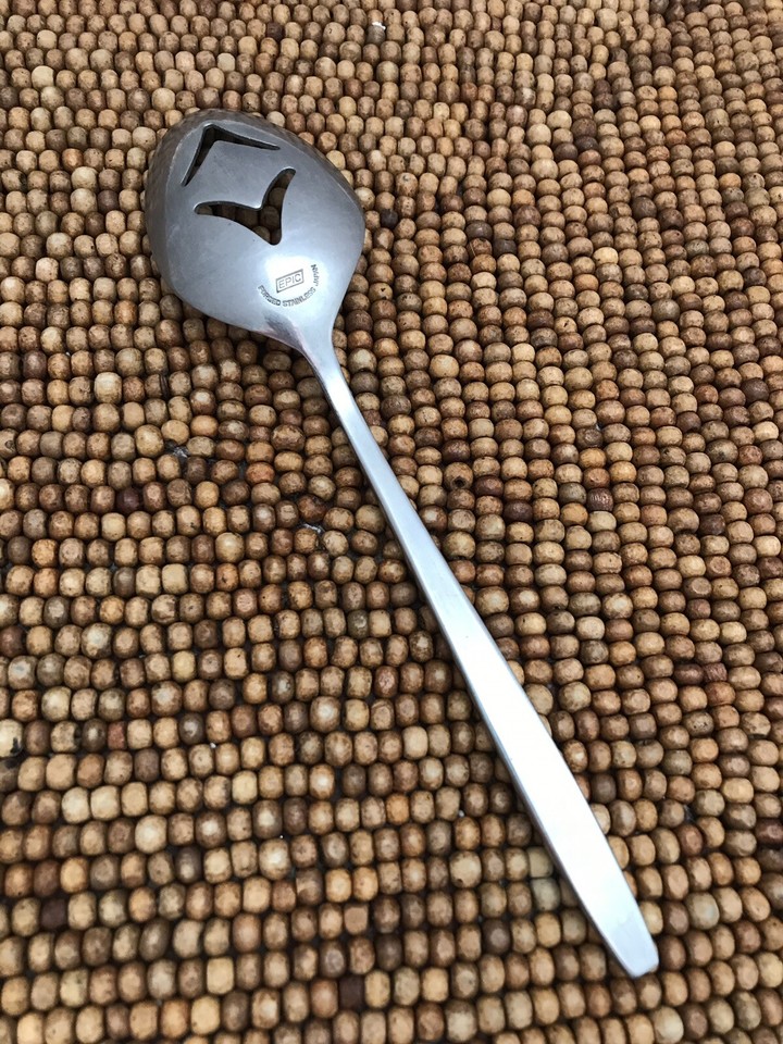 Epic Silver EPS9 Black Acc Floral Satin Stainless PIERCED SERVING SPOON ...