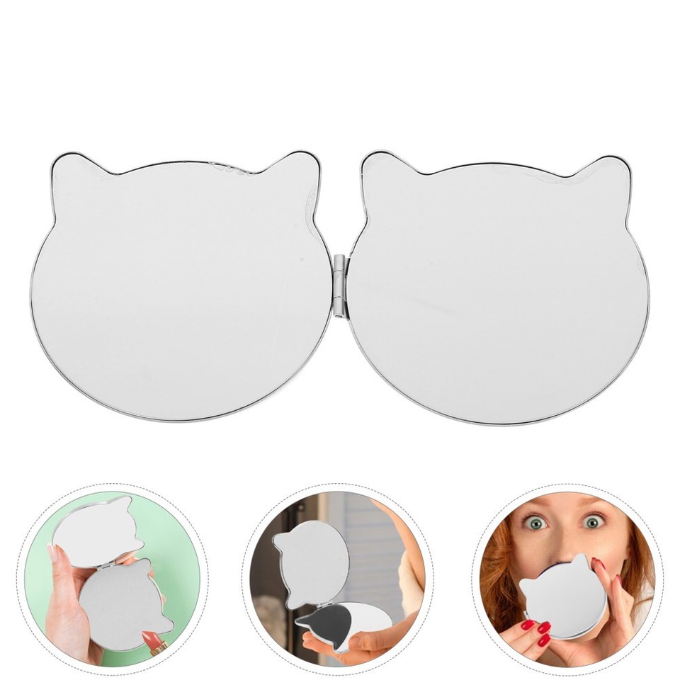 Stainless Steel Cat Makeup Mirrors Travel Pocket Mirrors Handheld ...