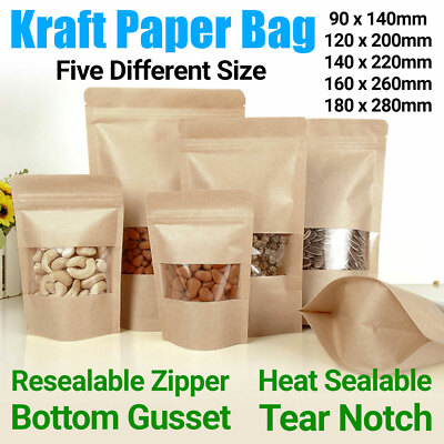 Kraft Paper Bag / Window Stand Up Pouch Zip Lock Resealable Heat Seal ...
