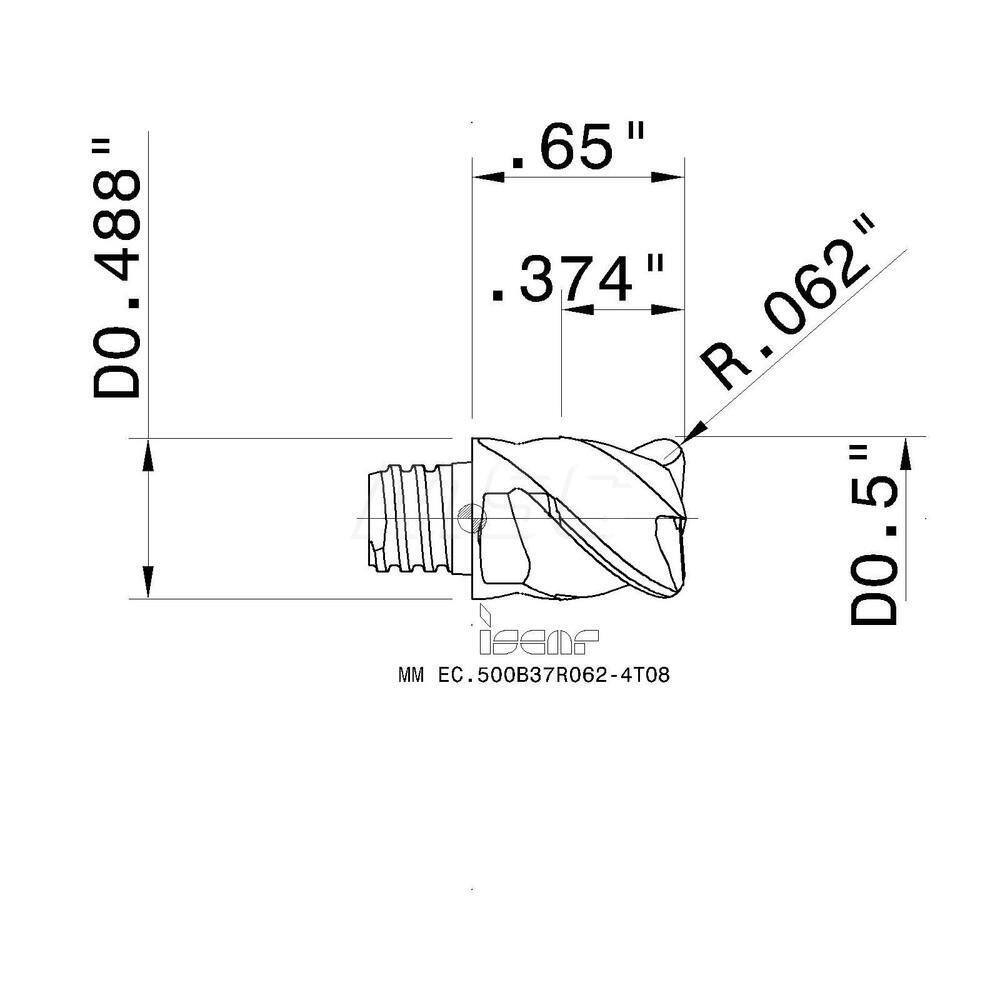 Iscar MM EC Grade IC908 Carbide End Milling Tip Insert TiAlN Finish, 4 ...