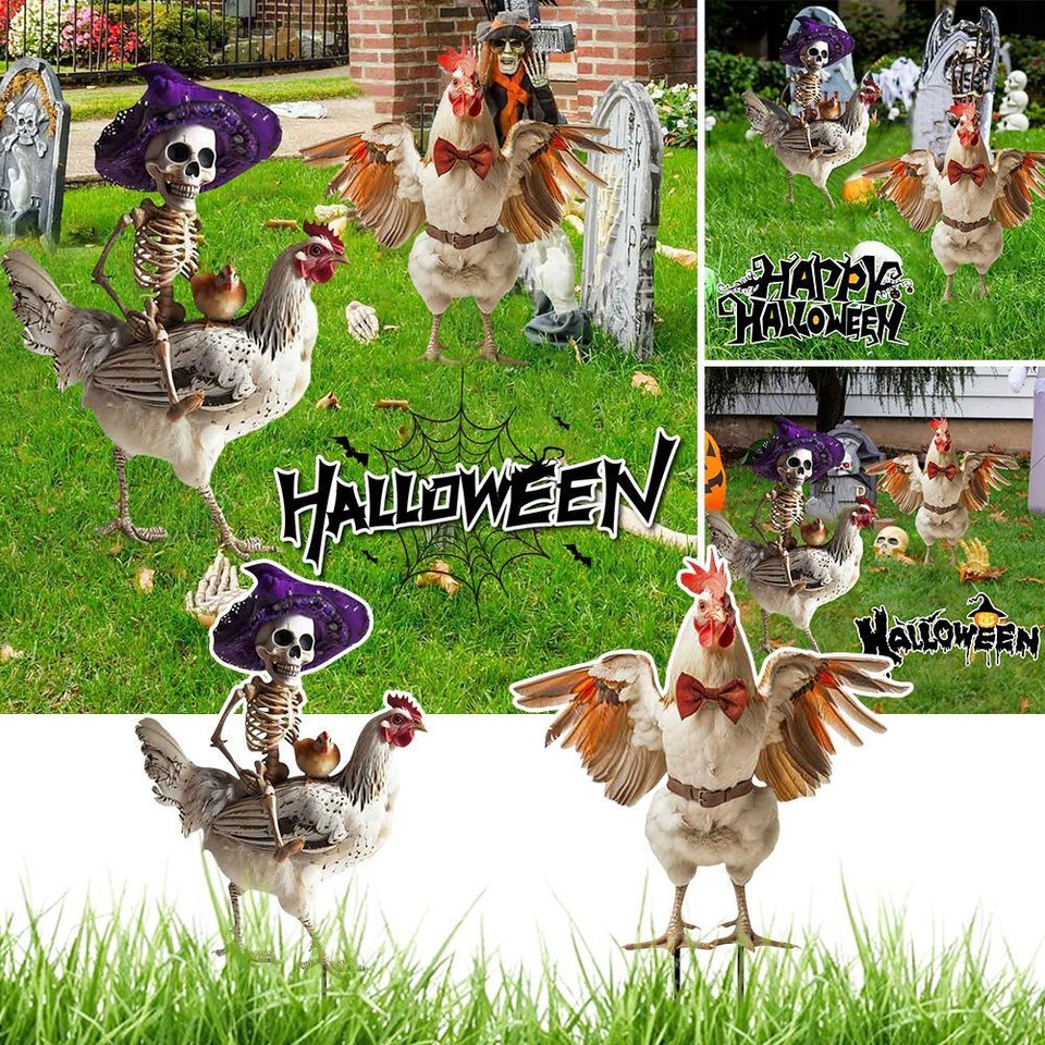 Chicken Skeleton Halloween Rooster Flap Wing Halloween Decor 2D Metal ...
