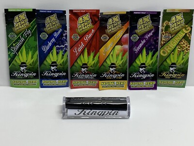 KINGPIN HERBAL WRAPS - 6 Pack Sampler with KINGPIN WRAP ROLLER w ...