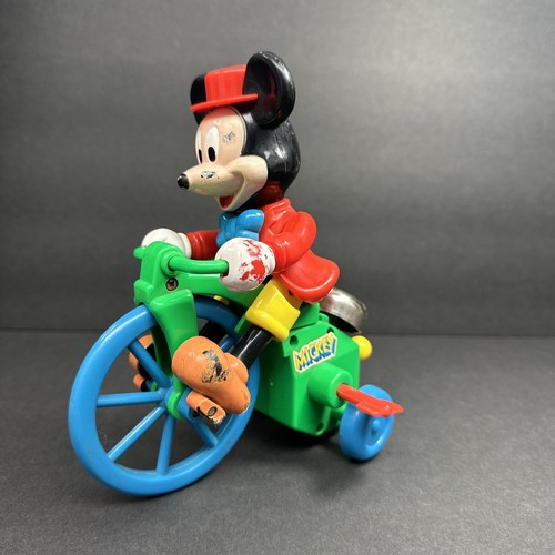 Illco Vintage Key Wind-up Mickey Mouse Riding Green Plastic Tri-Cycle ...