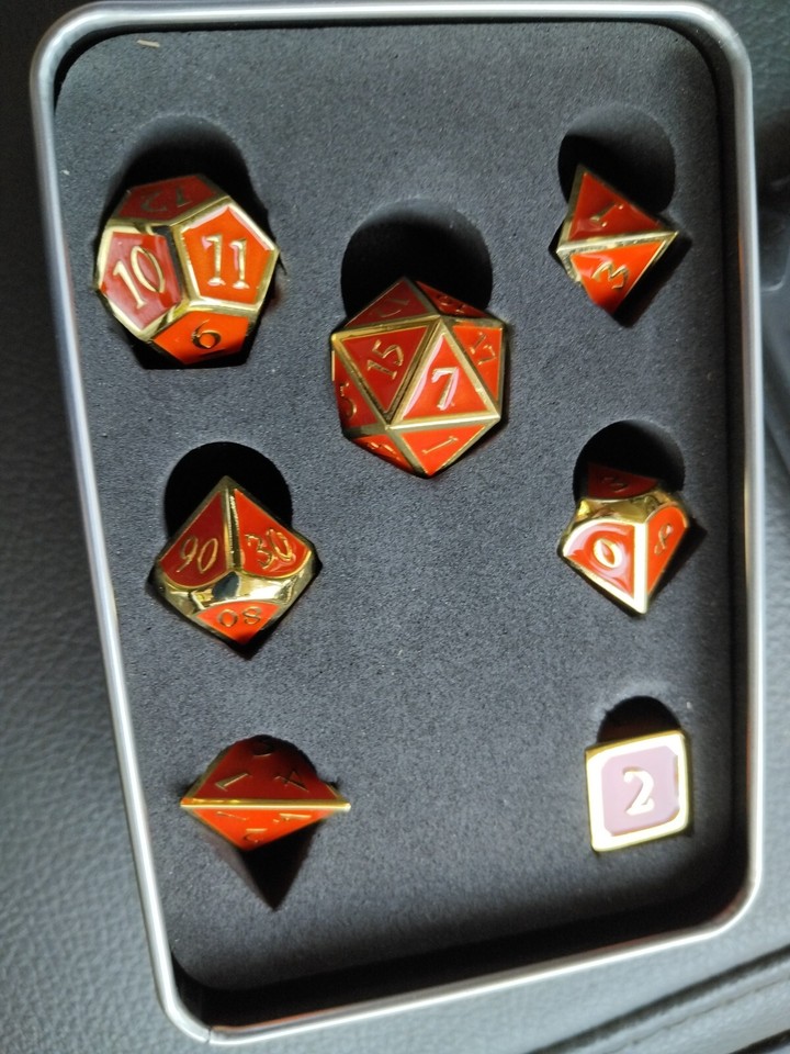 Suburban Sphinx 6 pc Dice Set D20 D10 D6 D4 Percentile Table Top Gaming Red Gold | eBay