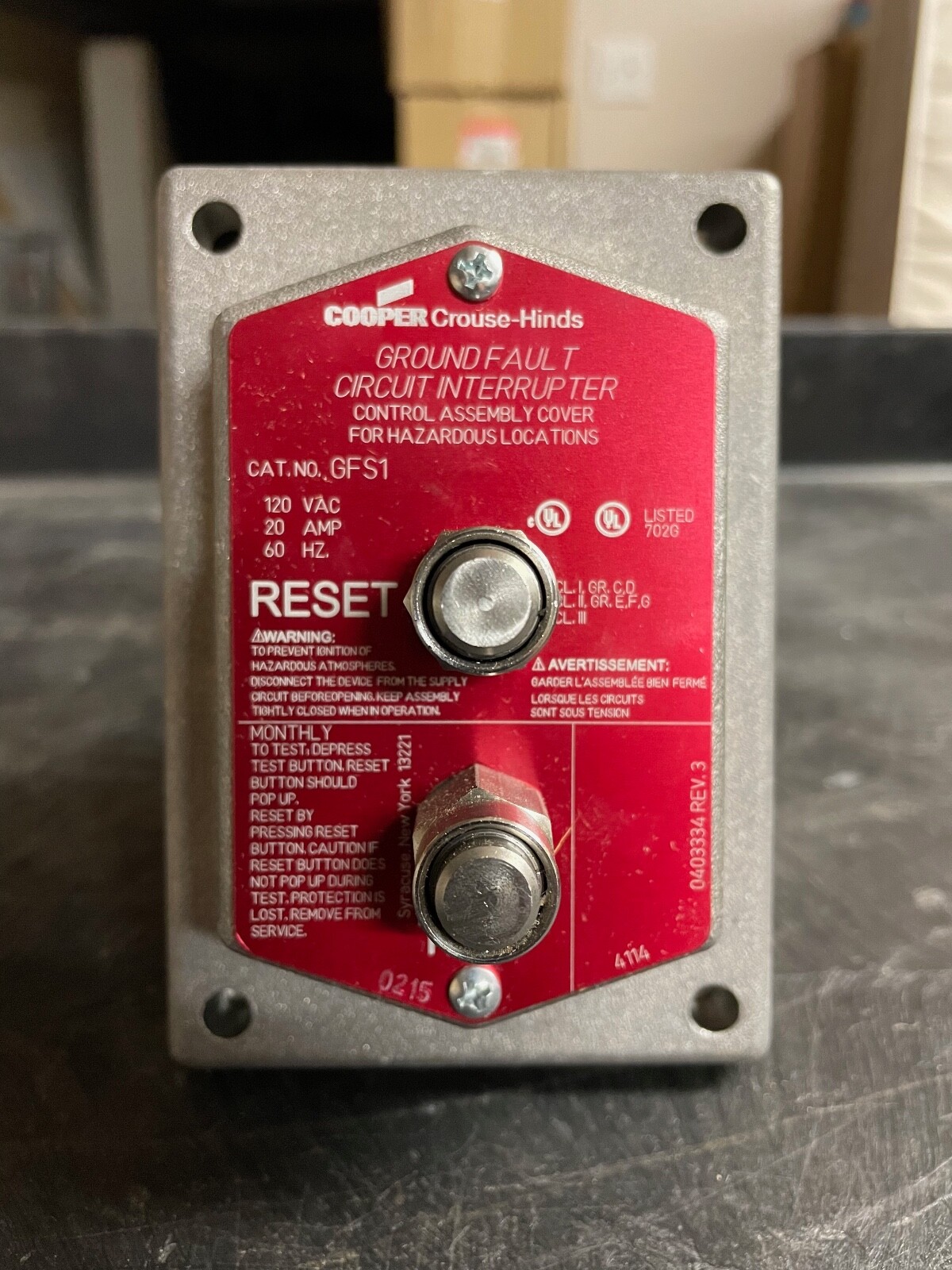 Crouse-Hinds GFS1 Ground Fault Circuit Interrupter - Gray for sale ...