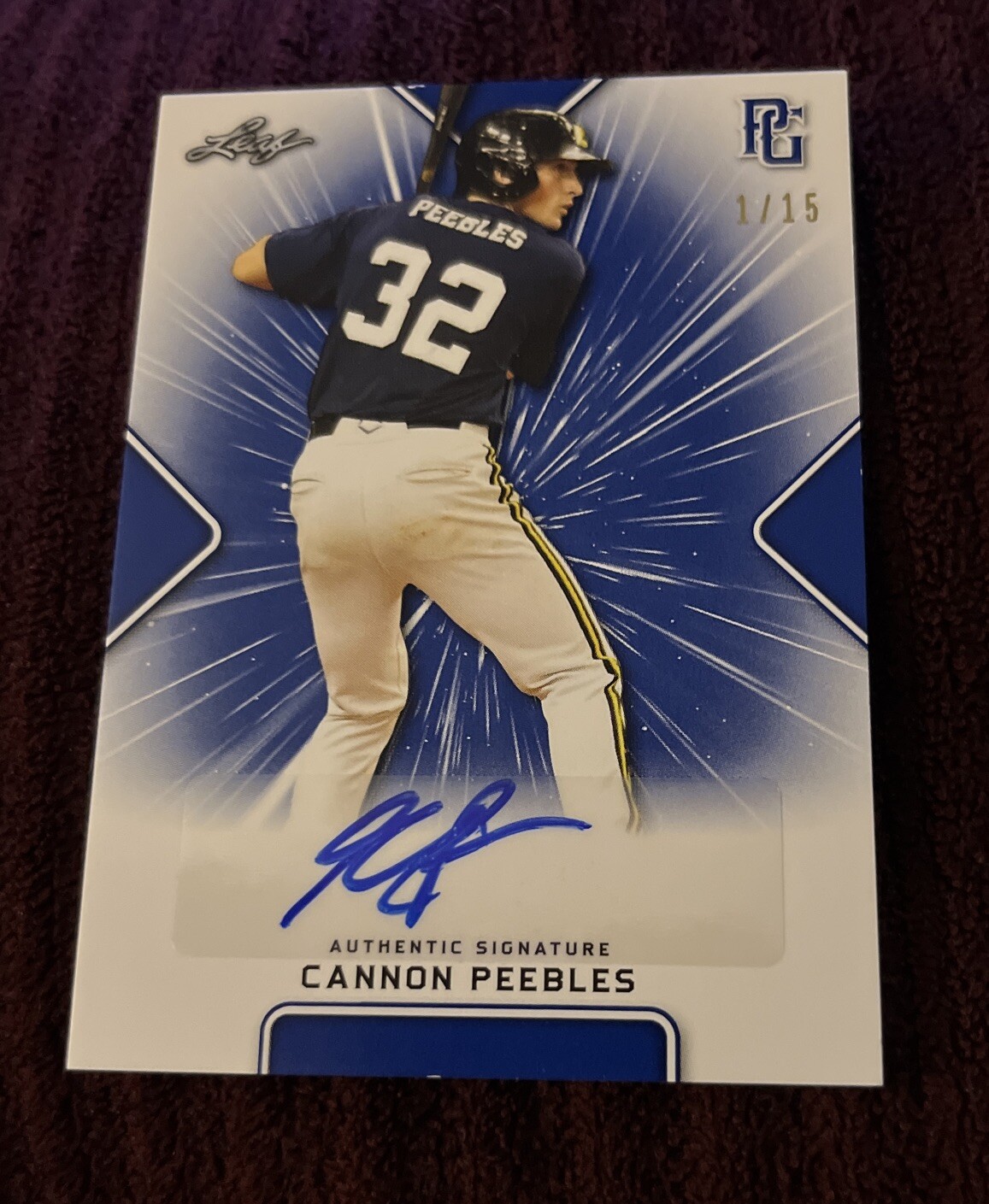 2021 Leaf Perfect Game CANNON PEEBLES Blue Auto #1/15 Rookie Tennessee ...