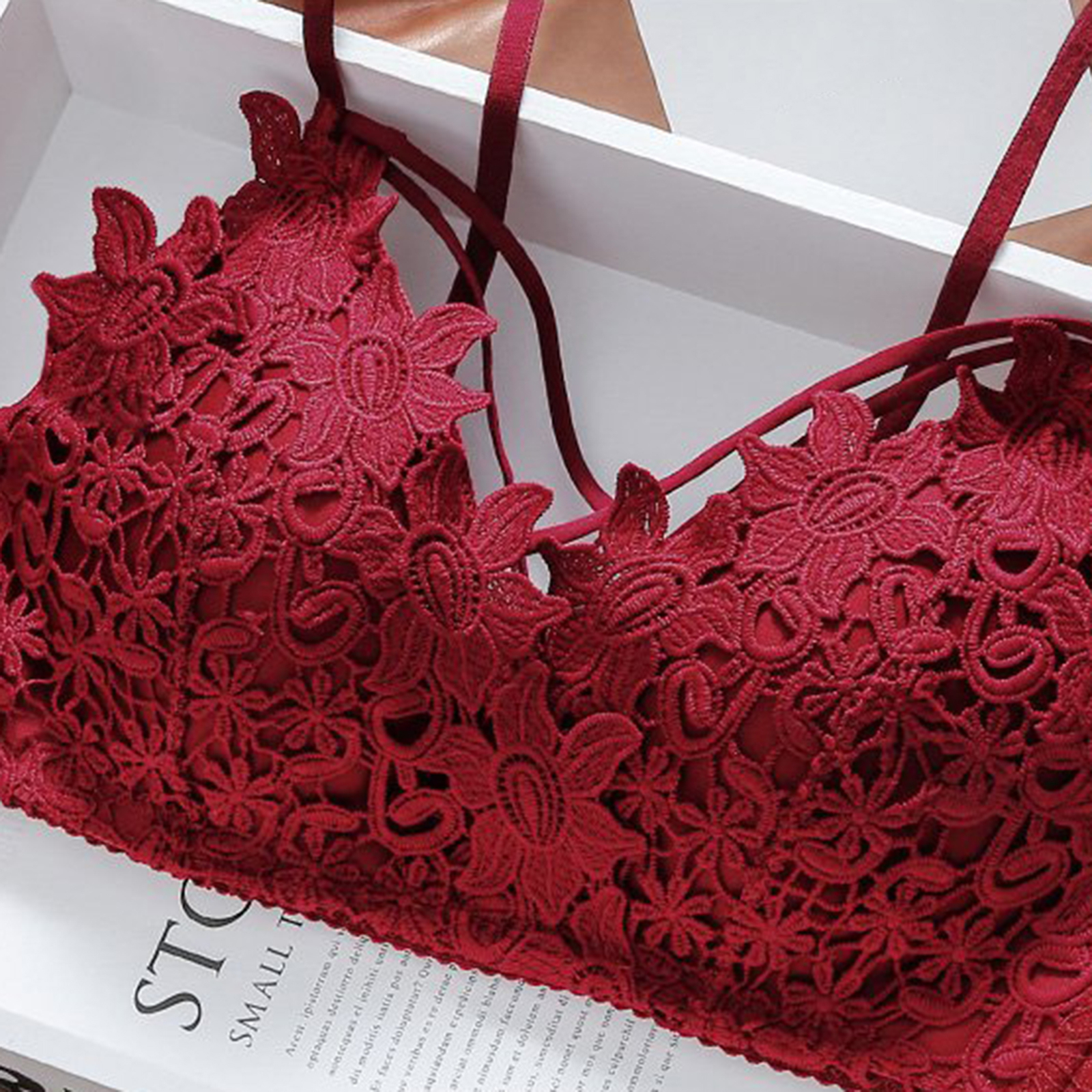 Lace Jacquard Bra Panties Set Lady Wireless Elegant with Floral ...