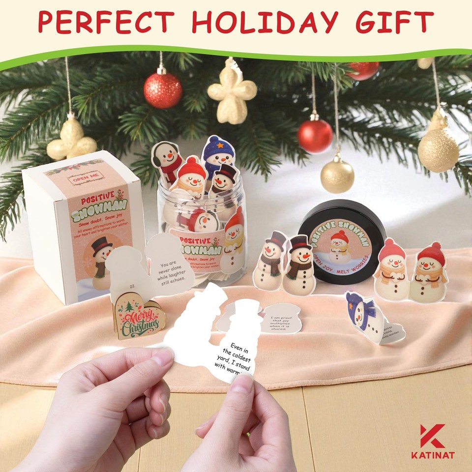 Positive Christmas Snowman Jar, 60 Snowy Affirmation Cards, Cute ...