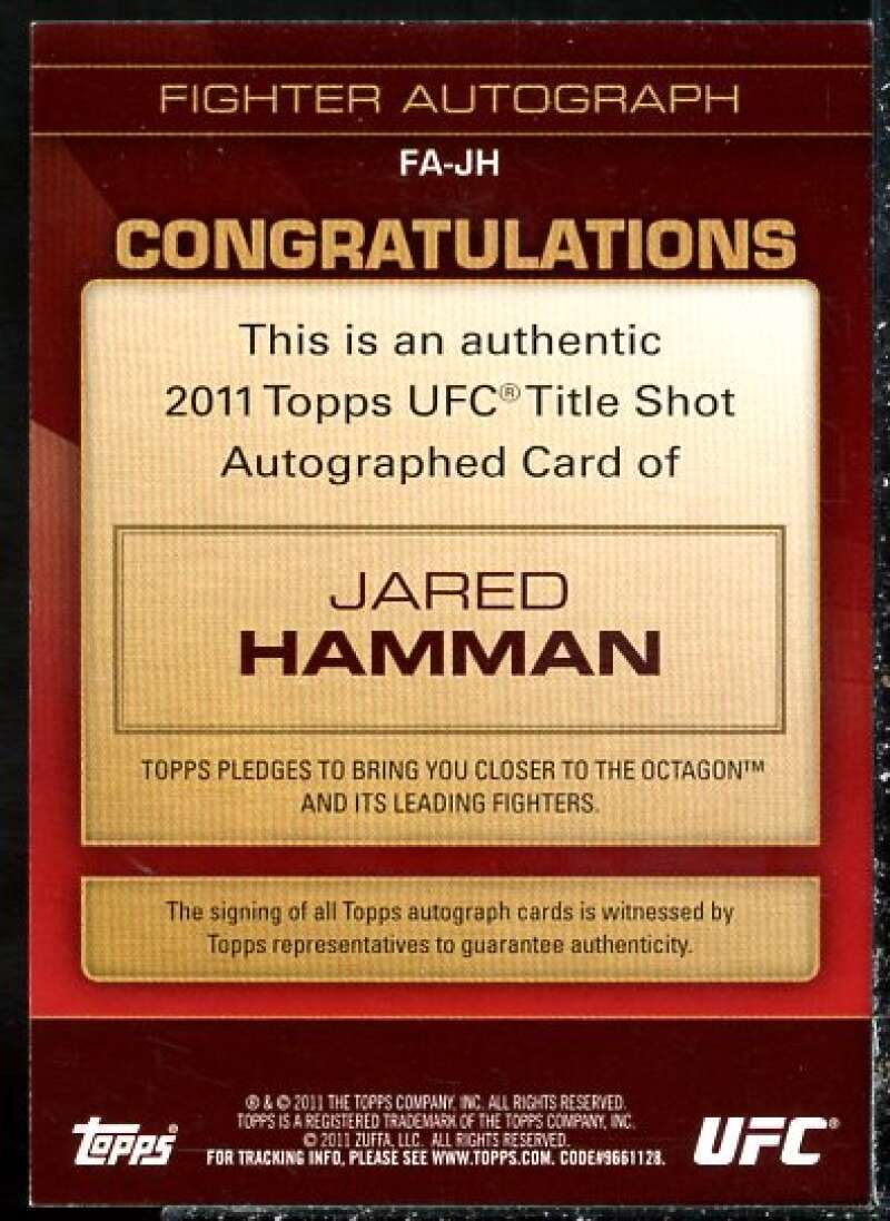 Jared Hamman Card 2011 Topps UFC Title Shot Autographs #FAJH | eBay
