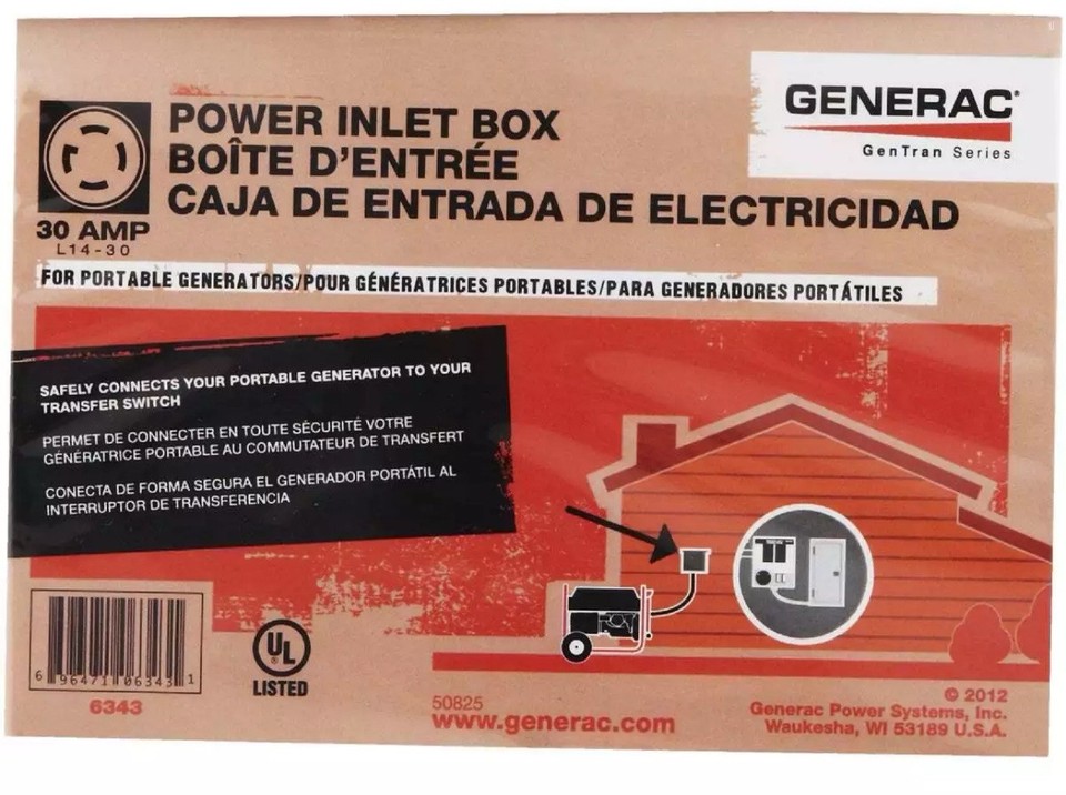 Generac 30A Outdoor Generator Power Inlet Box 6343 Generac 6343 ...