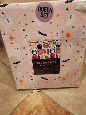 Novogratz Pink 100% Cotton Ghost Bat Sheets Queen Size NIP | eBay