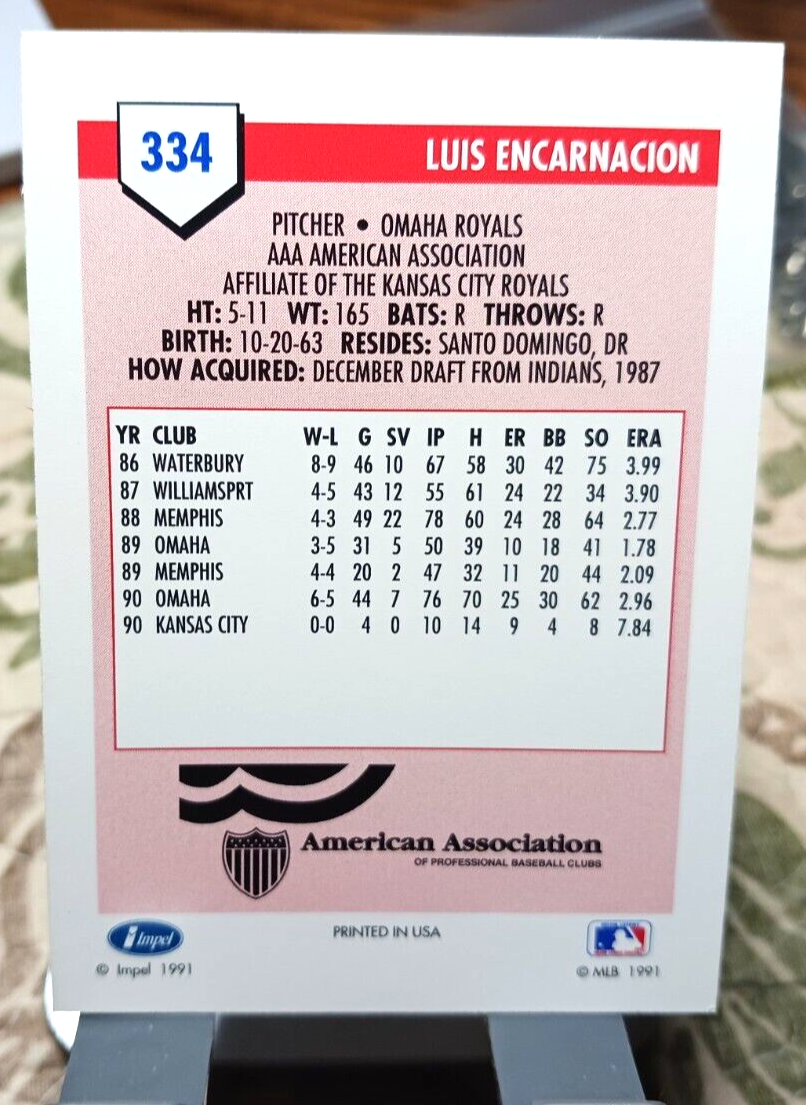 1991 Line Drive Pre-Rookie Baseball Card of Luis Encarnacion #334 (NM ...