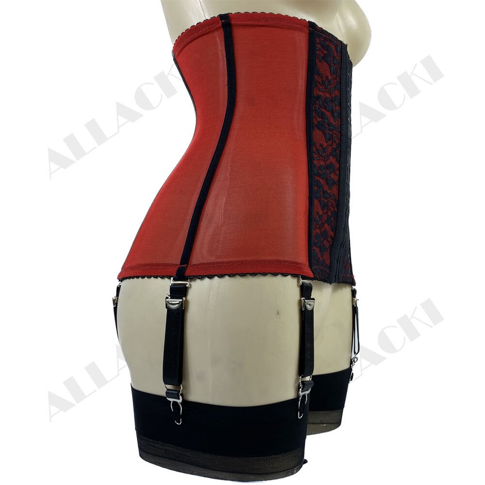 Alacki Sheer Garter Belt Mesh Boned Waist Cincher with 6 Straps Body ...