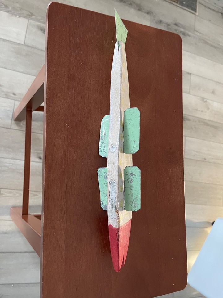 FISH DECOY RED AND WHITE WITH GREEN FINS & TAIL 14" LONG AND 2 1/2 HIGH ...