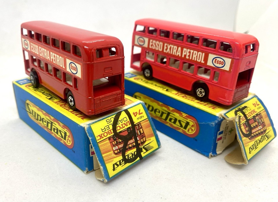 Matchbox Superfast 74 PINK Red ESSO Daimler Bus HTF W/ Box ESSO EXTRA ...