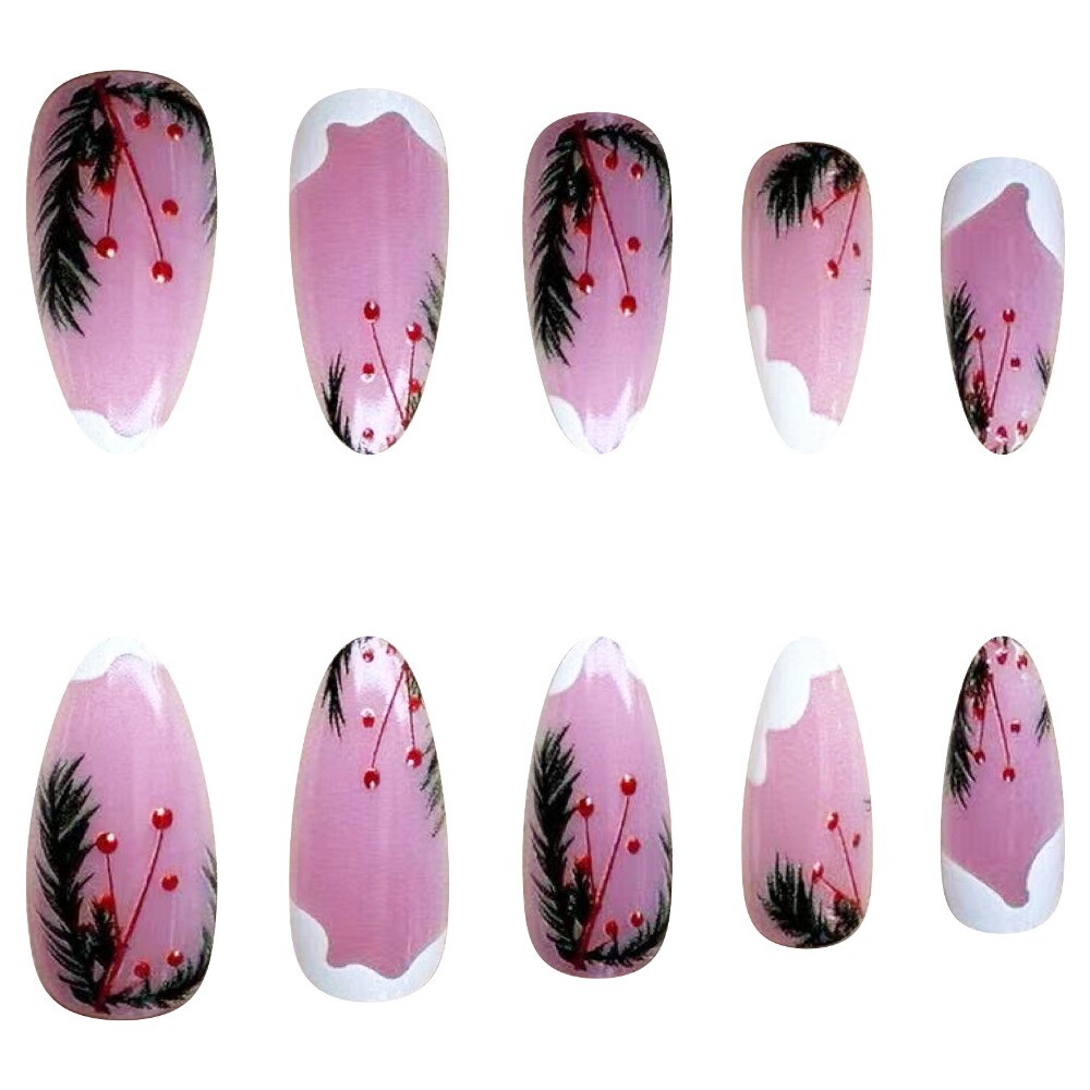 Almond False Nail Wearable Manicure Nail Tips Christmas French Fake ...