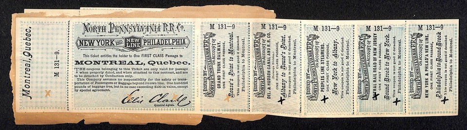(2) c1876-1880's North Pennsylvania Railroad "New Line" Ticket Strips ...