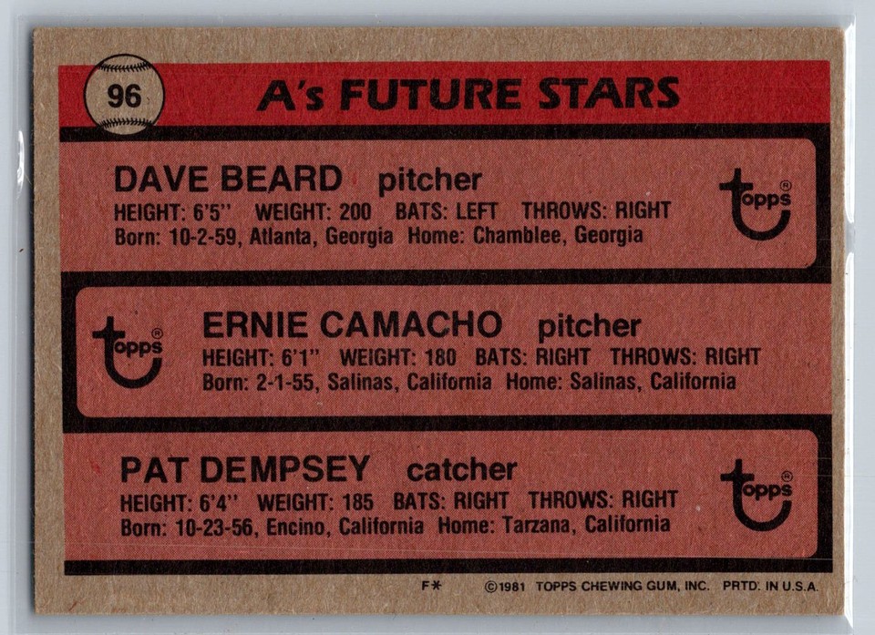 1981 Topps #96 Future Stars Dave Beard Oakland Athletics RC | eBay