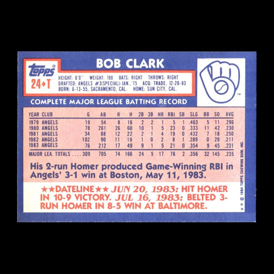 Bob Clark 1984 Topps Traded California Angels #24T R321 24 | eBay