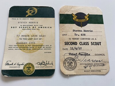 Lot - 2 Vintage Boy Scout Membership Cards 1957 / 1961 | eBay
