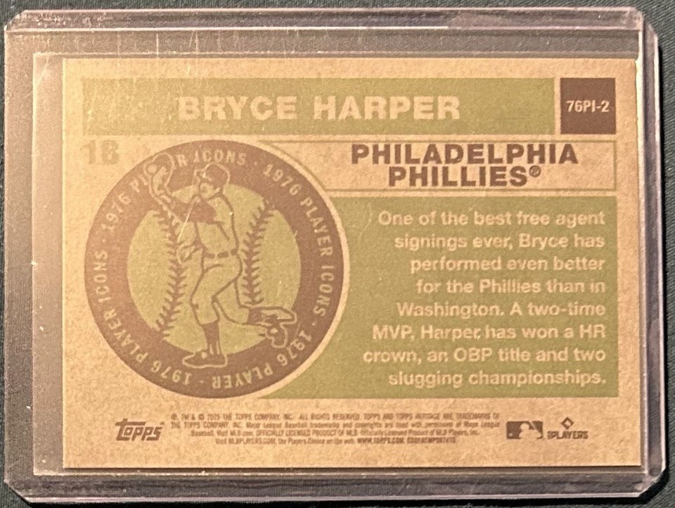 2025 Topps Heritage Player Icons Foil - Bryce Harper (#76PI-2) Phillies ...