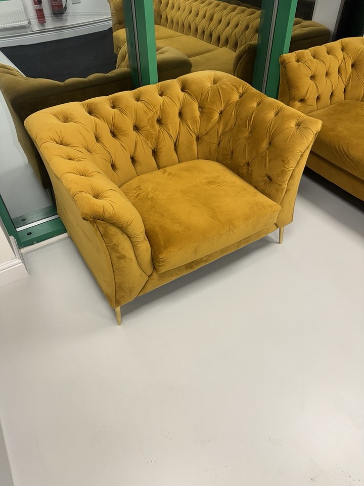 3 Seater and 1 Seater Mustard Sofa Chesterfield Suite | eBay UK