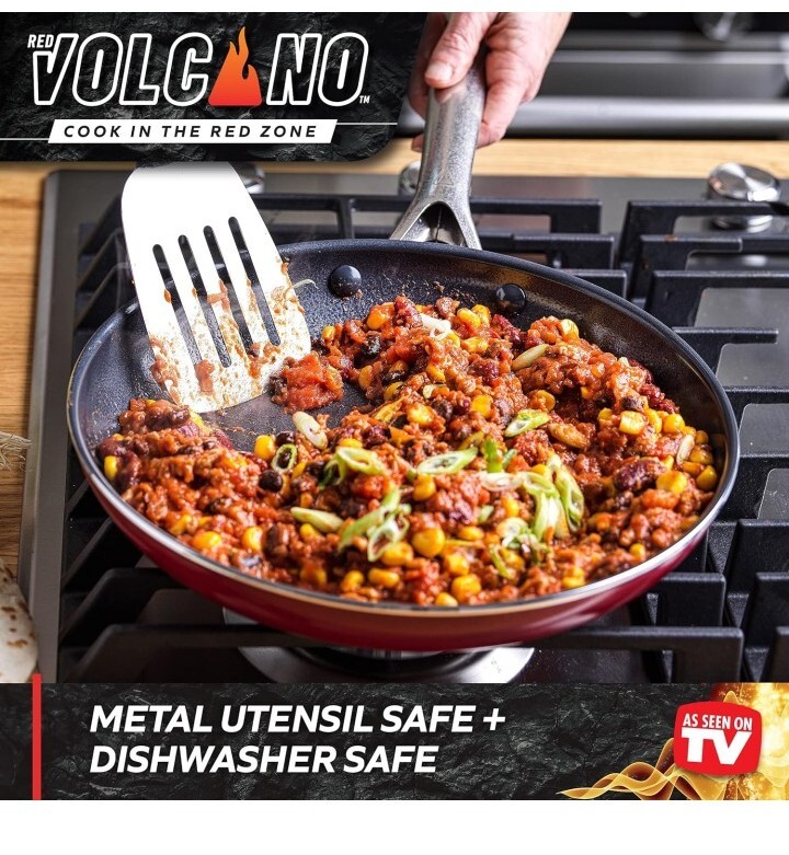 Red Volcano Frying Pan Ceramic Nonstick 9.5" Skillet Stainless Steel ...