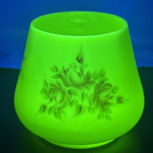 Fenton Vaseline Custard Painted Artist Signed Scarce Bisquit Jar Glow ...