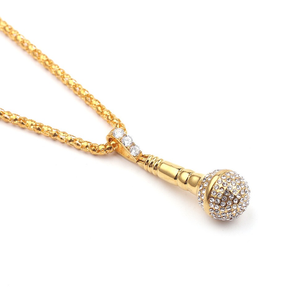Mens Punk Hip Hop CZ Microphone Pendant Necklace Music Lover Jewelry ...