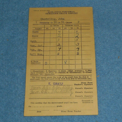Real Report Card From The 80s