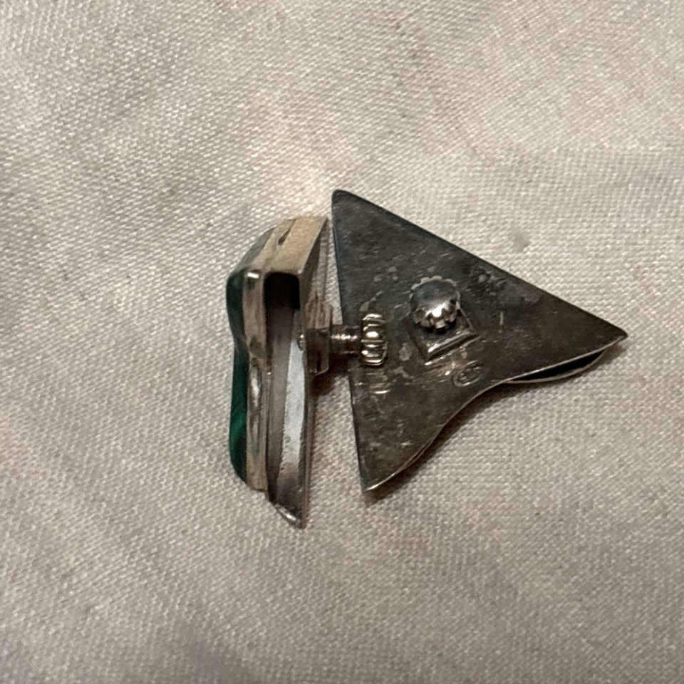 Unusual Vtg Navajo Sterling Silver Natural Green Malachite Slab Collar ...