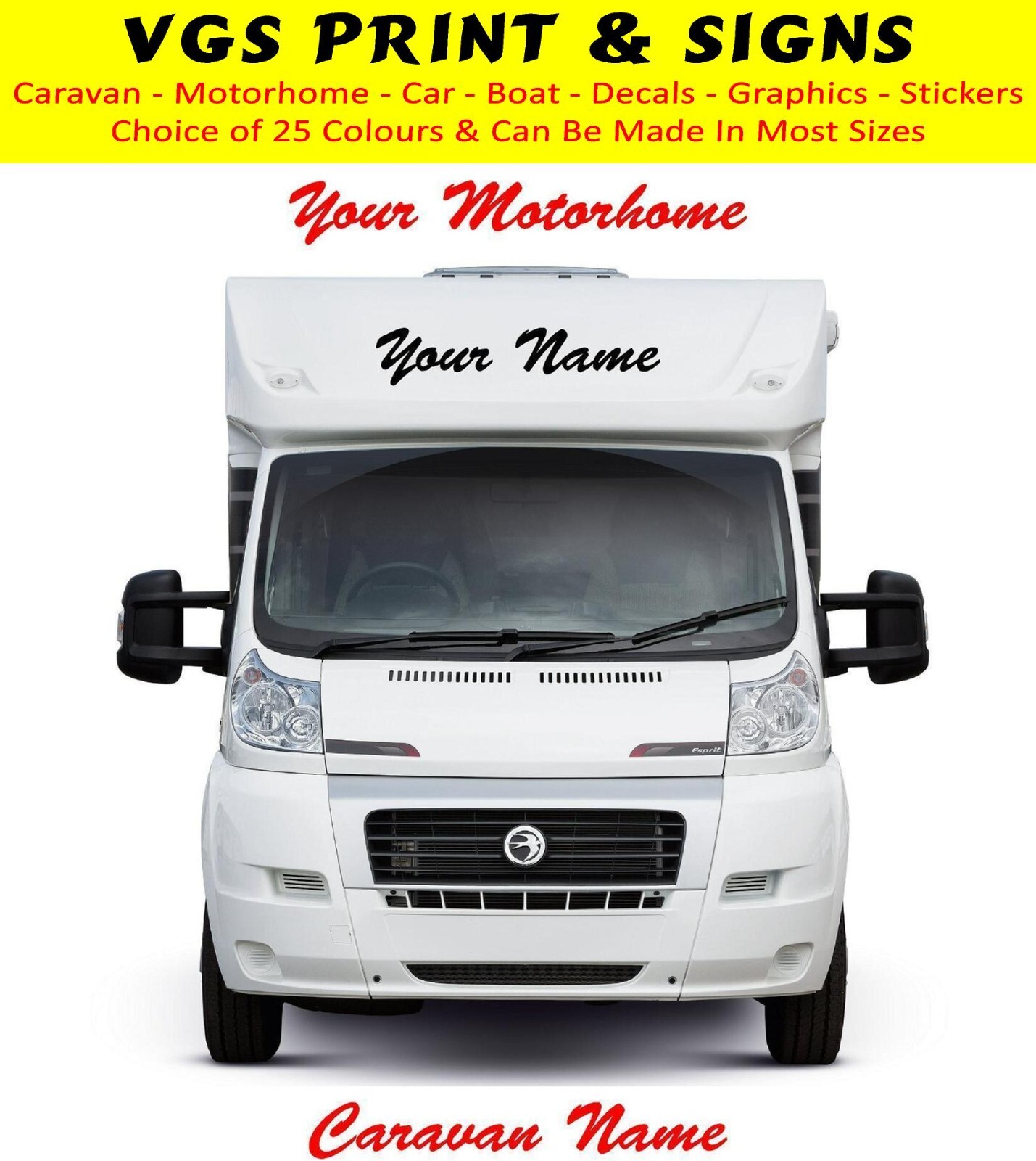2 x MOTORHOME/CARAVAN PERSONALISED NAMES GRAPHICS DECALS CHOICE OF ...