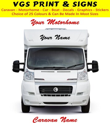 2 x MOTORHOME/CARAVAN PERSONALISED NAMES GRAPHICS DECALS CHOICE OF ...