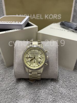 Michael Kors MK6356 Ritz Chronograph Gold Crystal Stainless Steel Women ...