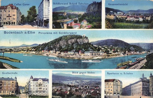 Panorama With Coffee And Goethestrasse In Bodenbach Bohemia Postcard AK ...