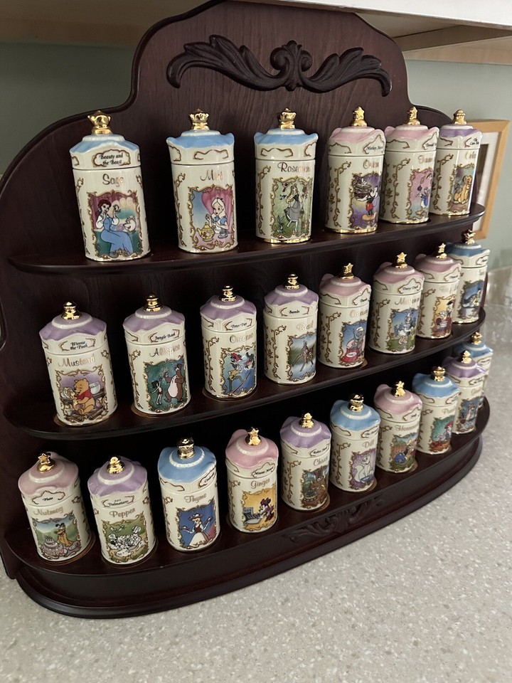 Walt Disney Spice Jar LENOX 1995 All 24 set-PLUS SALT & PEPPER SHAKER ...