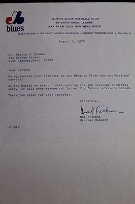 Memphis Blues Official Letter Autographed Mal Fichman Signed JSA ...