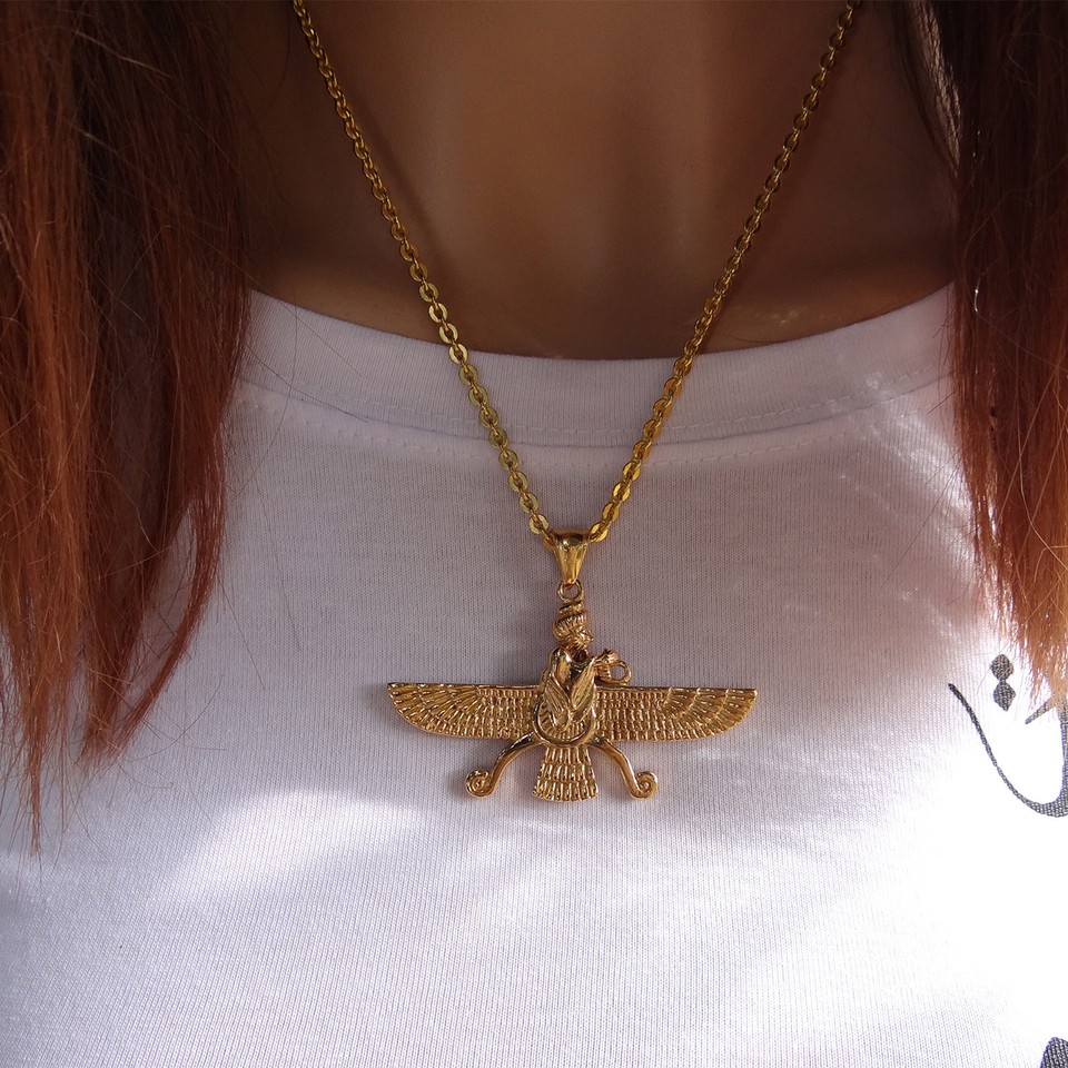 Gold Pt Double sided Farvahar Faravahar Necklace Chain Persian Farohar ...
