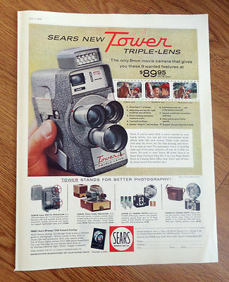 1958 Sears New Tower Triple-Lens 8mm Movie Camera & others | eBay