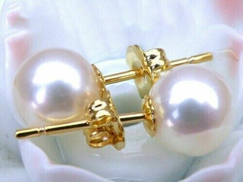 AAAA 7-8 mm Round Natural Akoya White Pearl Earring 14Kp Yellow Gold | eBay