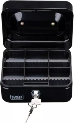 BLACK+DECKER Metal Key Locking SOLID Cash Box Money Bank Deposit ...