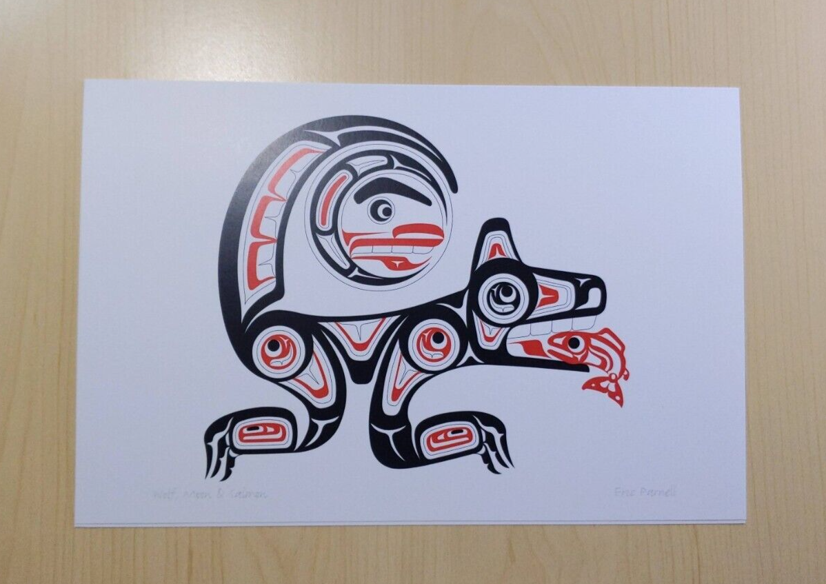 Wolf, Moon and Salmon Eric Parnell Art Card Haida Native | eBay