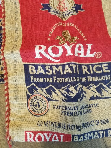 Royal Basmati Rice Bag Sack Handled Zippered Tote Burlap Set of 2 ...