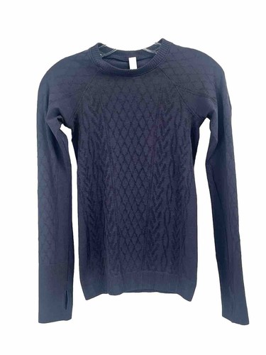 Lululemon Rest Less Pullover Navy Blue Textured Baselayer thumbholes ...