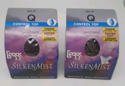 2 Pairs: Leggs Silken Mist Ultra Sheer Leg Control Top Size Q Mahogany ...