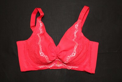 Red Lace underwire push-up Bra with ruffled front - Size 28C | eBay