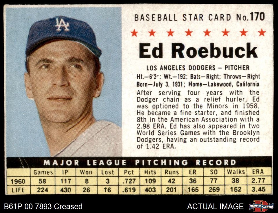 1961 Post Cereal #170 Ed Roebuck Hand Cut Dodgers 3 - VG | eBay