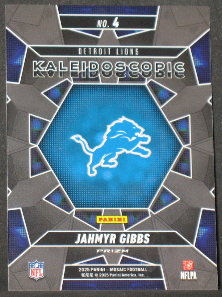 Jahmyr Gibbs 2025 Panini Mosaic Kaleidoscopic Case Hit Insert #4 ...