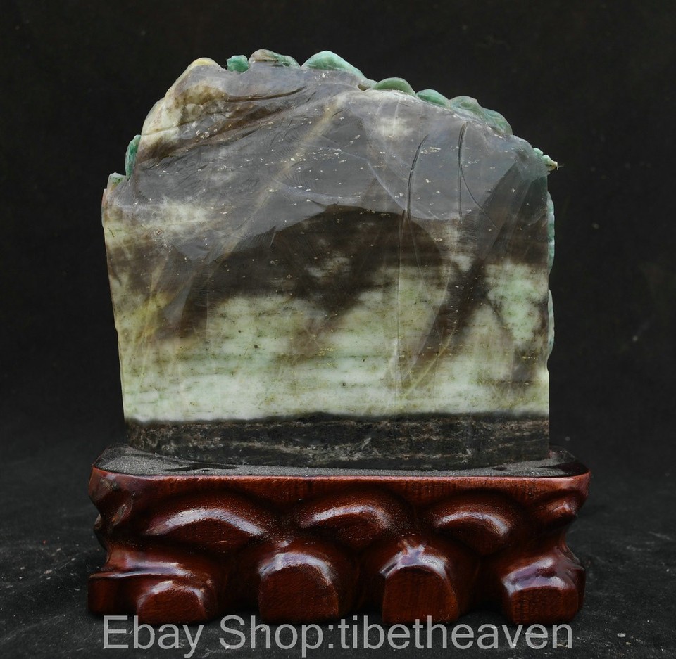 9.6" Chinese Natural Dushan Jade Carving Fengshui Mountain Tree People ...